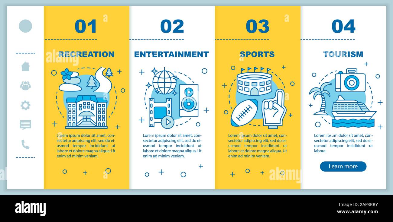 Recreation Industries Onboarding Mobile Web Pages Vector Template