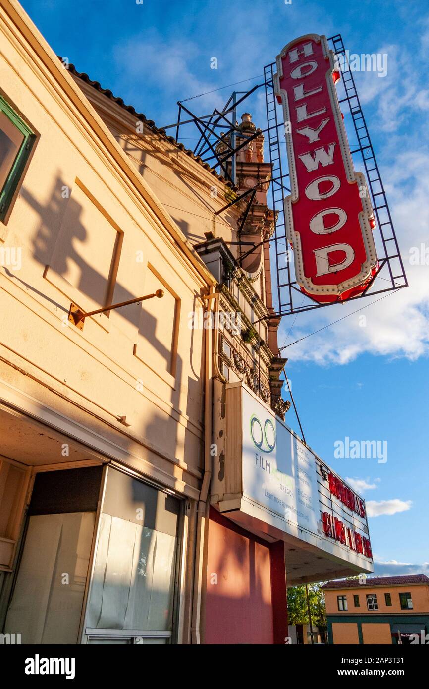 The Facade of the Hollywood Theater in Portland, Oregon, is set against ...