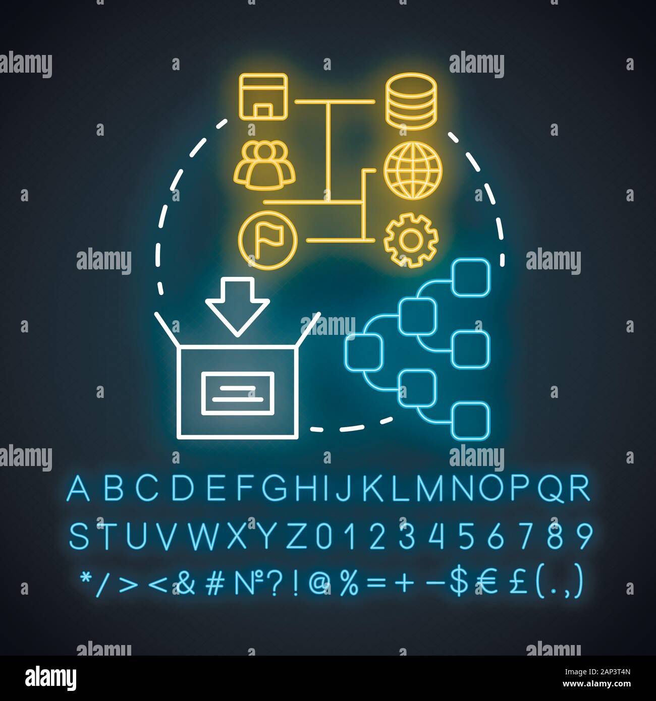 Process production neon light concept icon. Manufacturing operations ...