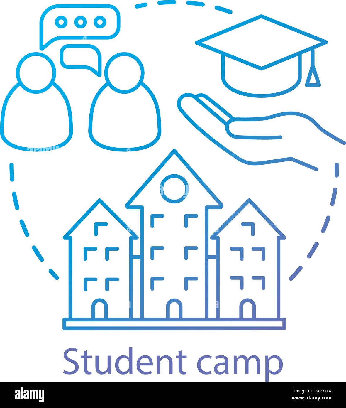 Student camp concept icon. Summer educational club, community idea thin ...