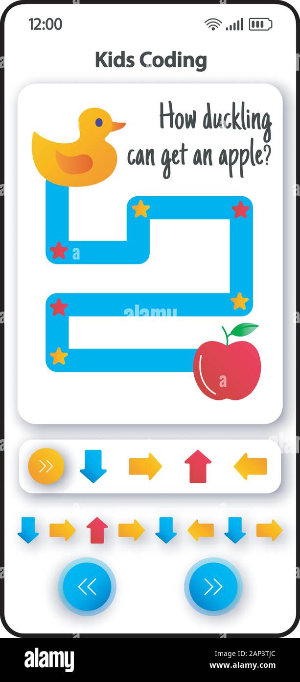 Kids game smartphone interface vector template. Mobile app page white ...