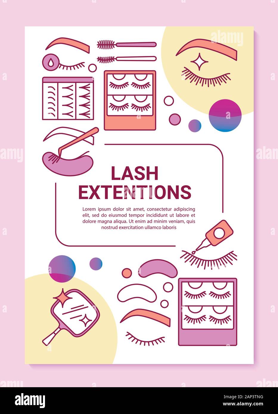 Lash extension poster template layout. False eyelashes packs, brushes ...