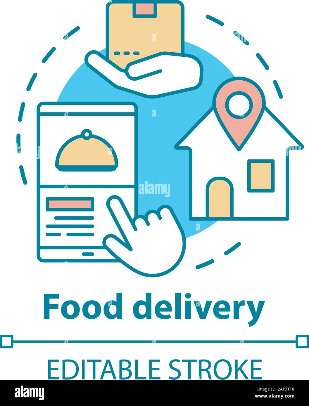 Food delivery concept icon. Customer service, lunch ordering idea thin ...