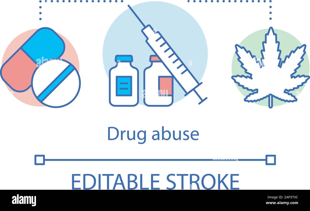 Drug abuse concept icon. Narcotic, opioid addiction idea thin line ...