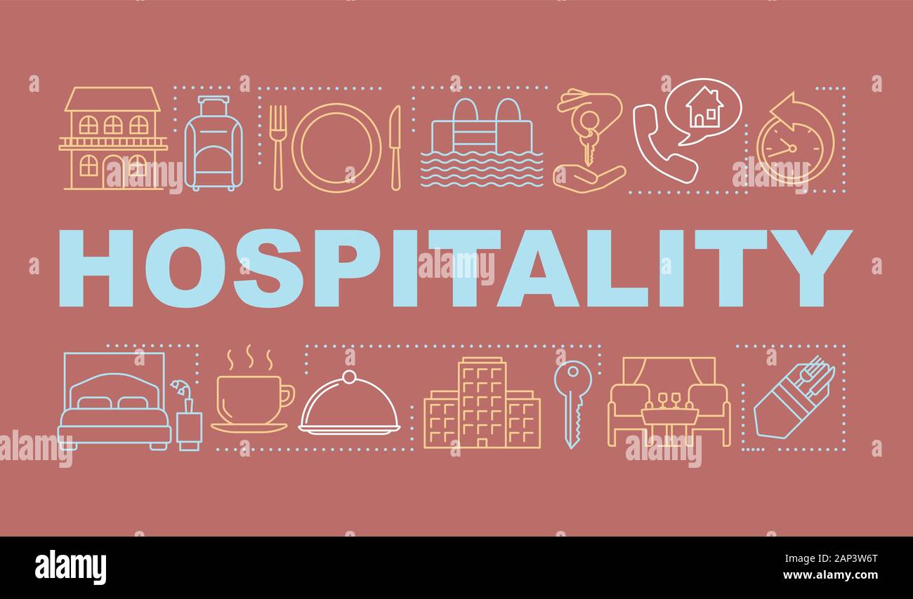 Hospitality word concepts banner. Lodging industry. Restaurant and ...