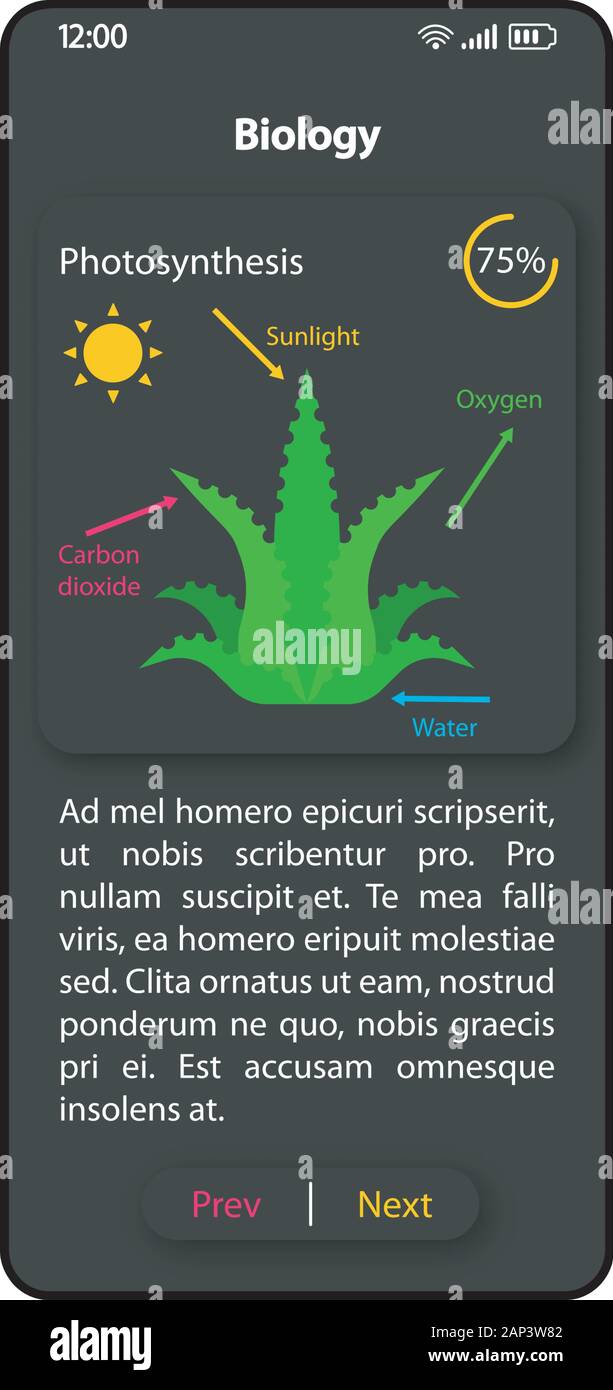 Biology science smartphone interface vector template. Mobile app page ...