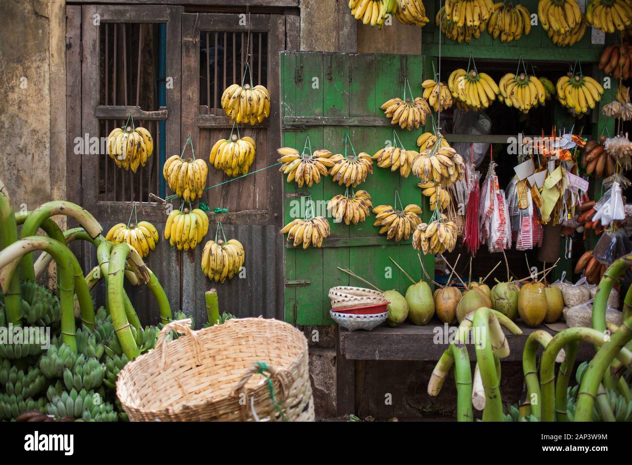 Storefront selling bananas in Yangon, Myanmar Stock Photo - Alamy