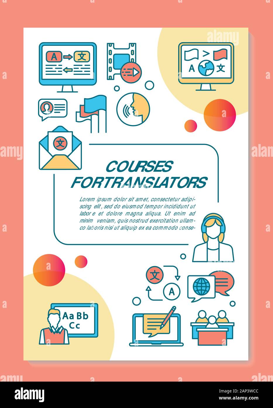 Courses for translators brochure template layout. Foreign language ...