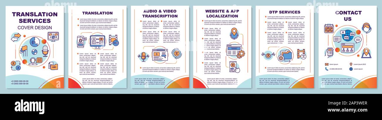 Translation services brochure template layout. Audio transcription ...