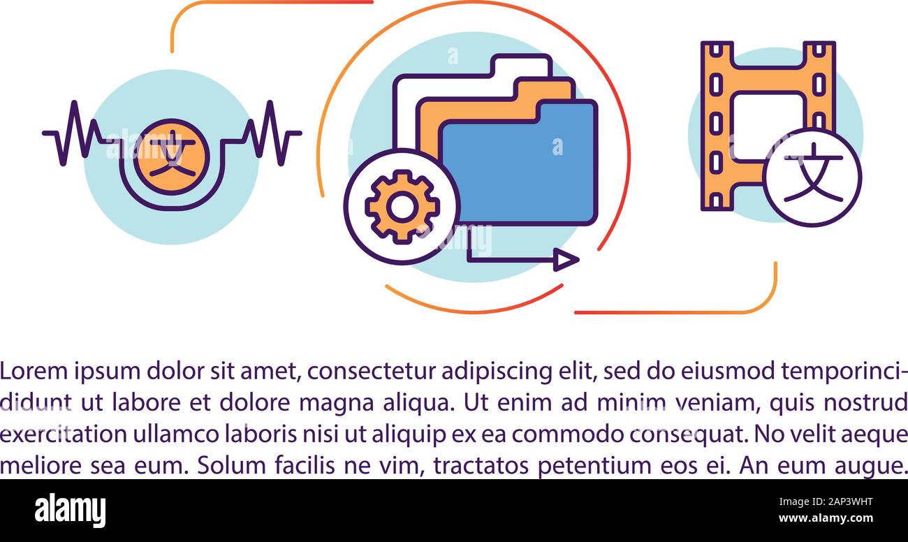 Audio and video translation article page vector template. Language learning. Brochure, magazine ...