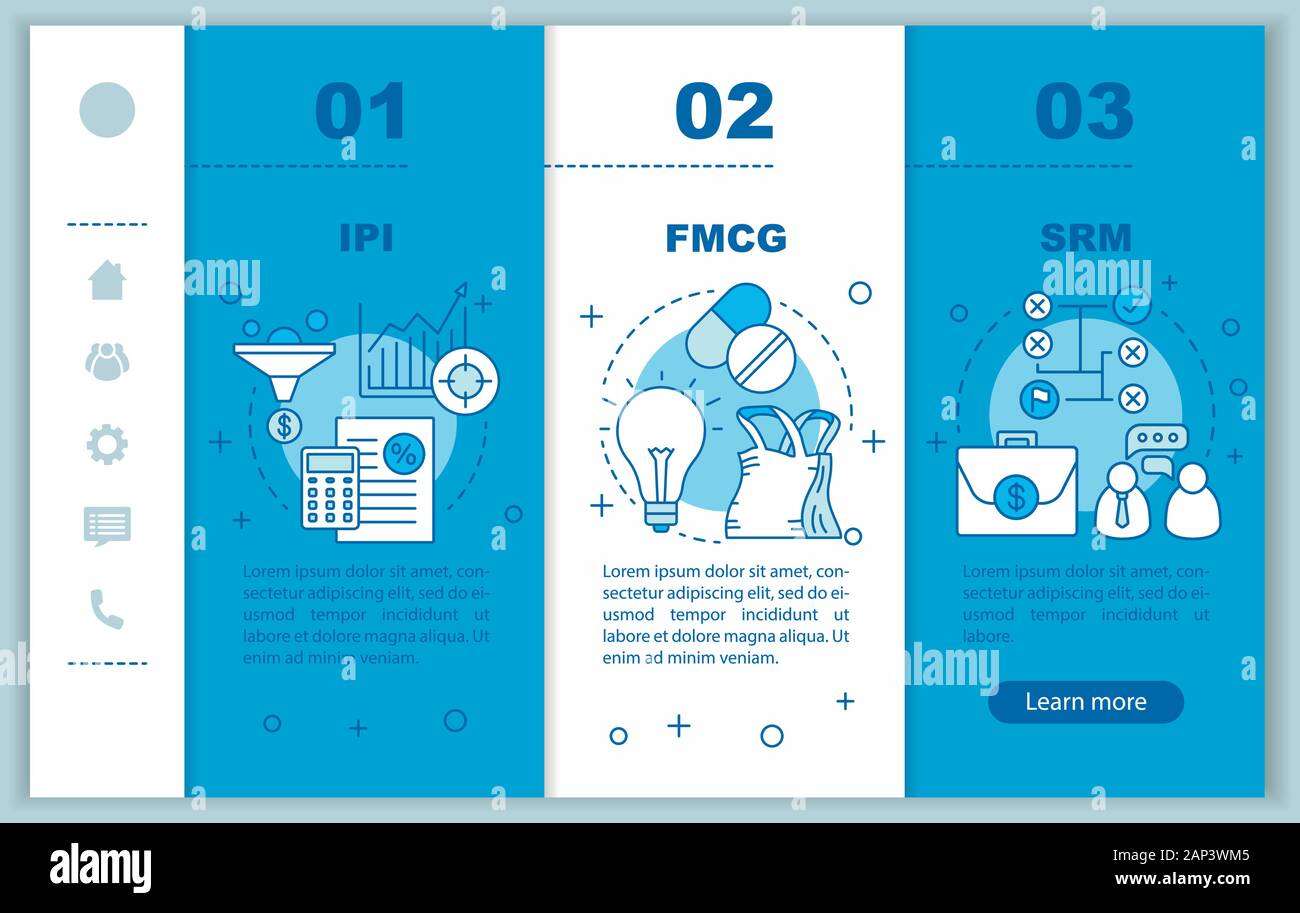 Industry management onboarding mobile web pages vector template. IPI, FMCG, SRM. Responsive ...