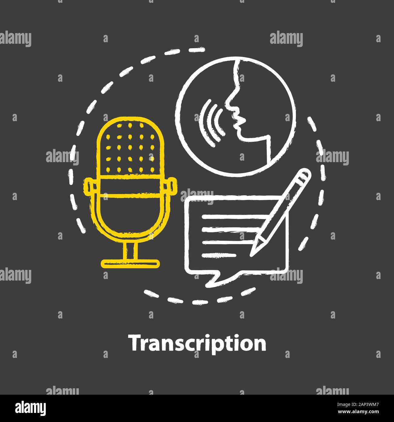 Transcription chalk concept icon. Audio files conversion into text ...