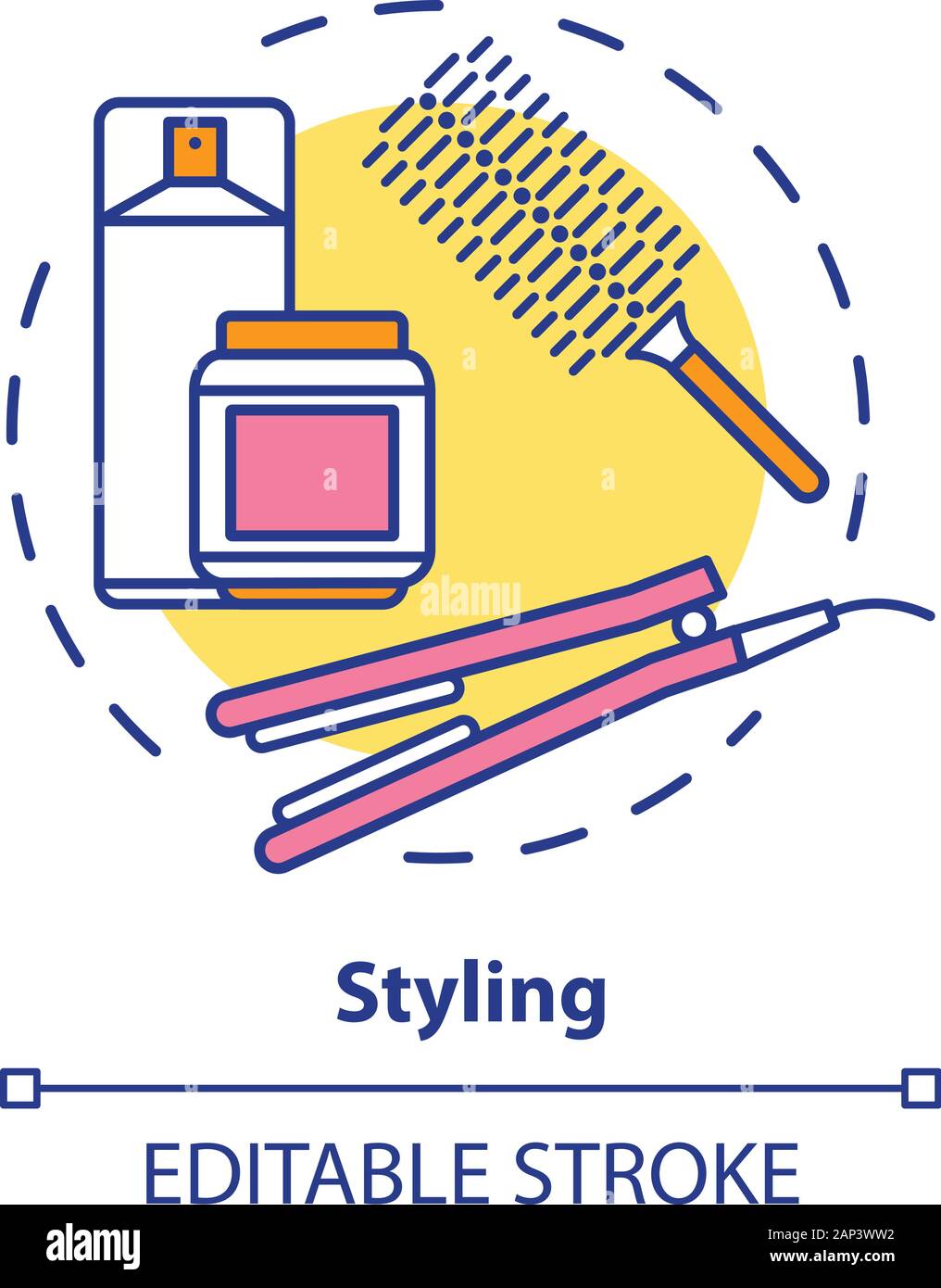 Hair styling concept icon. Hair care products and equipment ...