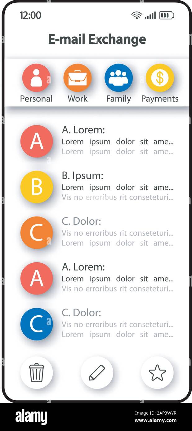 E-mail exchange smartphone interface vector template. Mobile app page ...