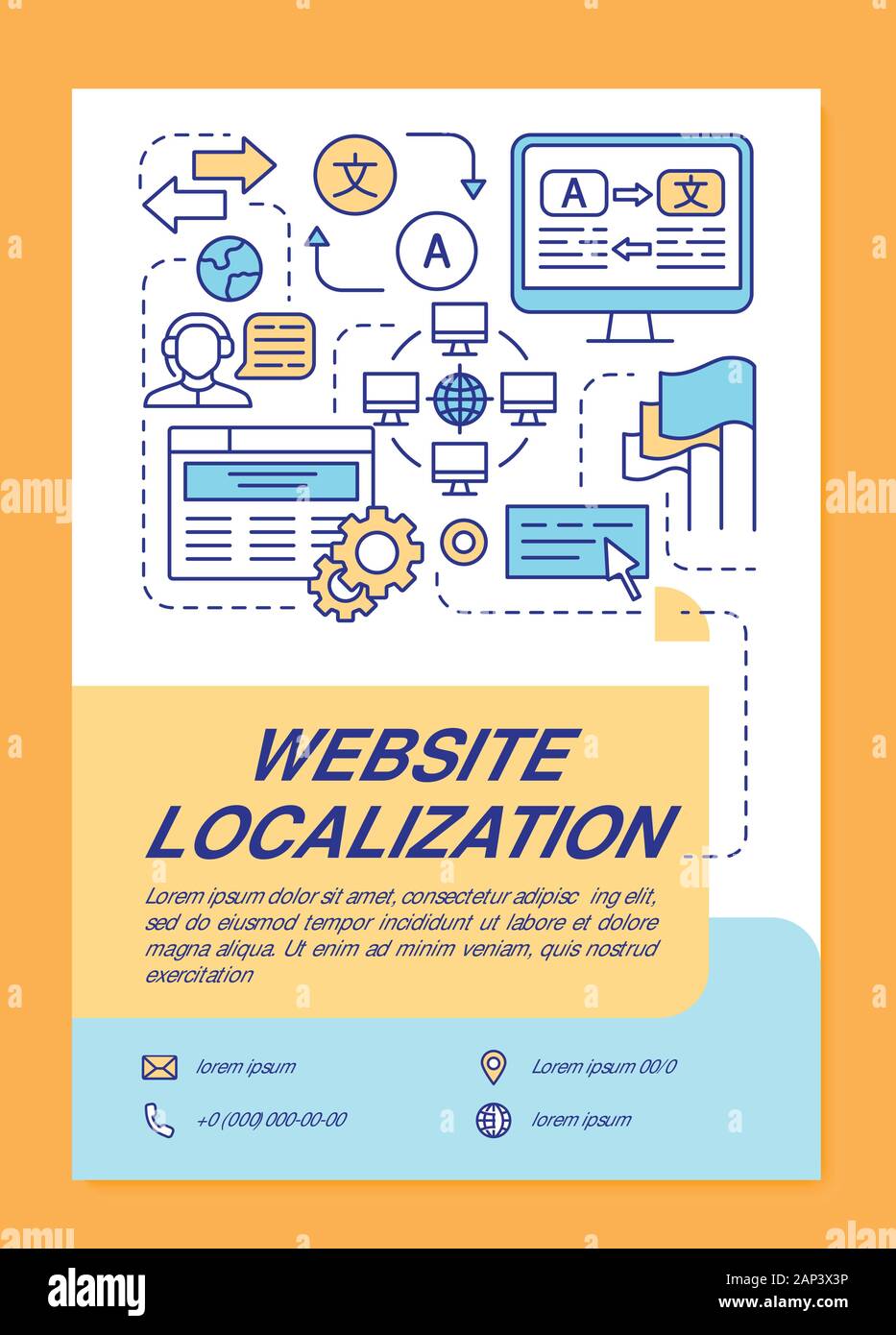 Website localization brochure template layout. Webpage translation. Flyer, booklet, leaflet ...