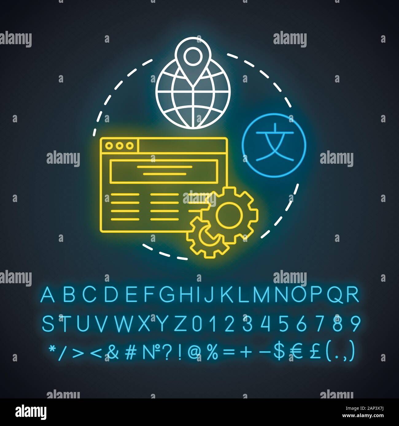 Website localization neon light concept icon. Website translation ...