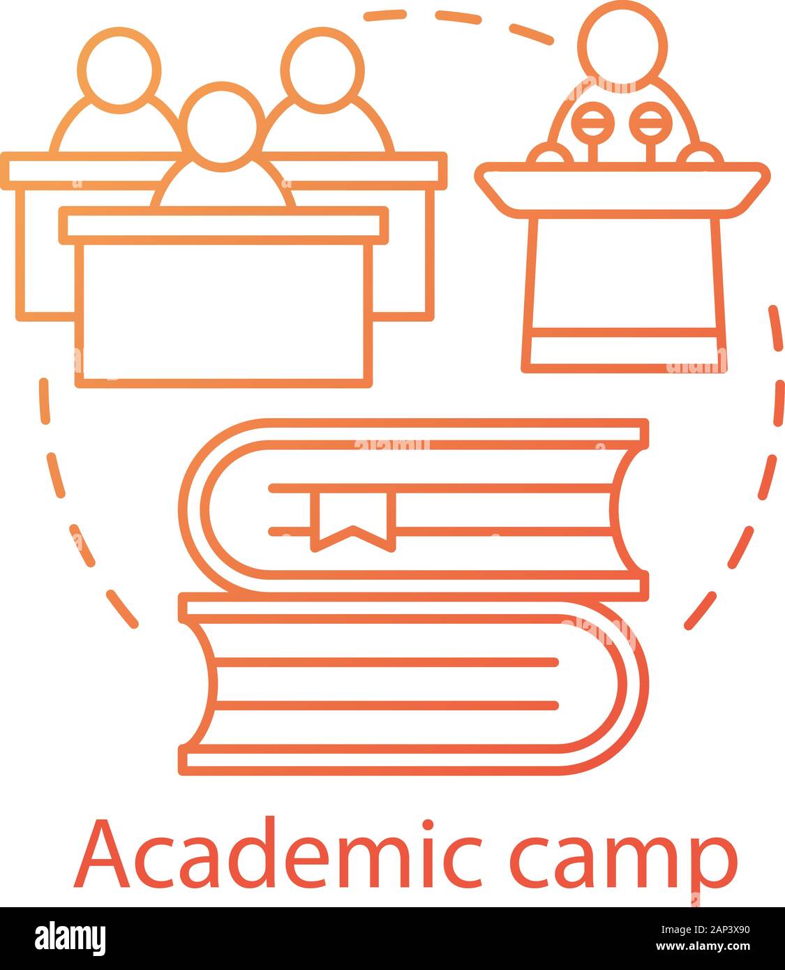 Academic camp concept icon. Knowledge, educational club, community thin ...