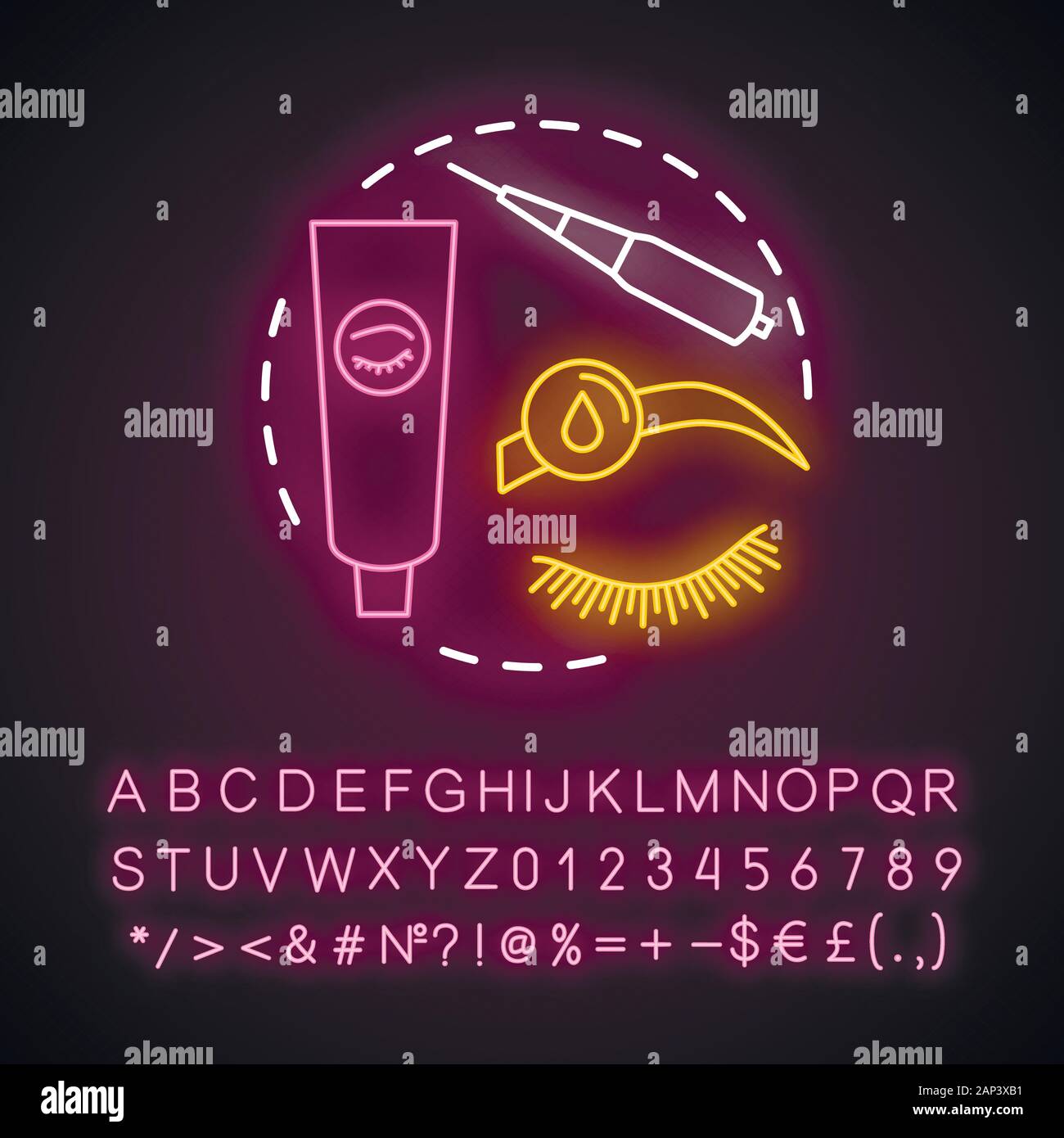 Eyebrow tattoo neon light concept icon. Eye brows and eyelashes ...