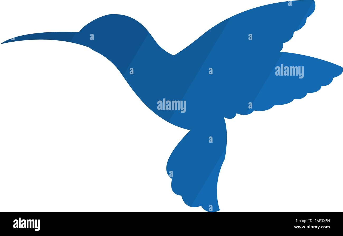 Blue silhouette of a flying little caliber bird. Suitable for emblem or ...