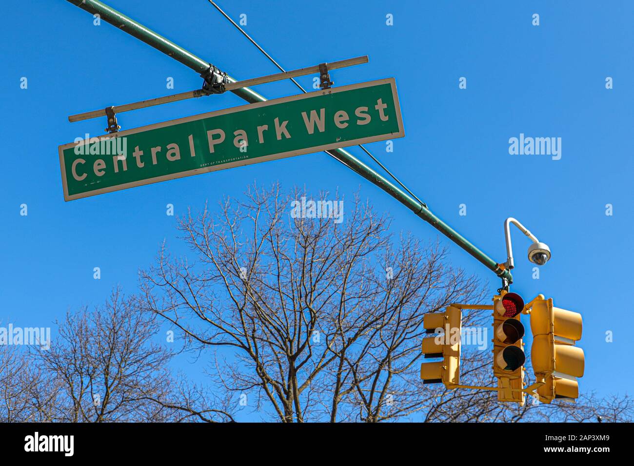 Traffic signs in front of Central Park in New York City in the United ...
