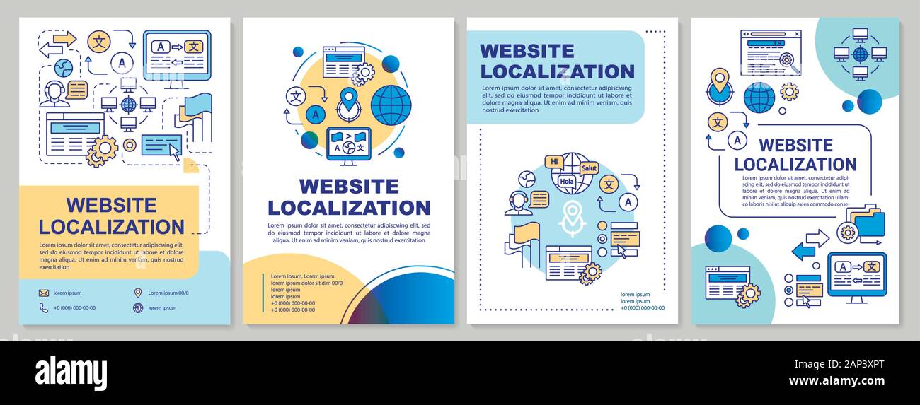 Website localization brochure template layout. Webpage translation flyer, booklet, leaflet print ...