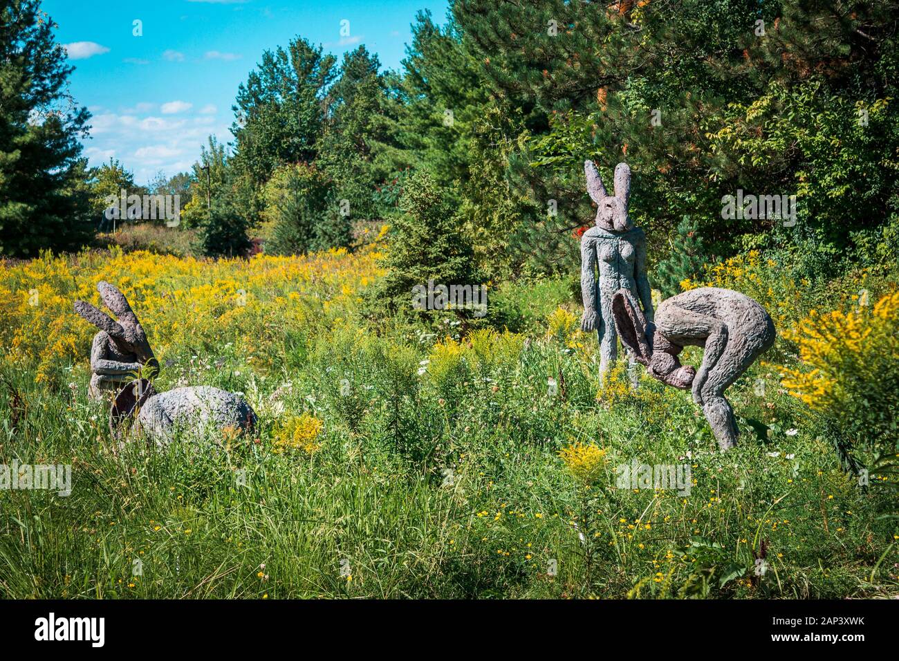 Rabbit people statues in a field at the Frederik Meijer Gardens Stock ...