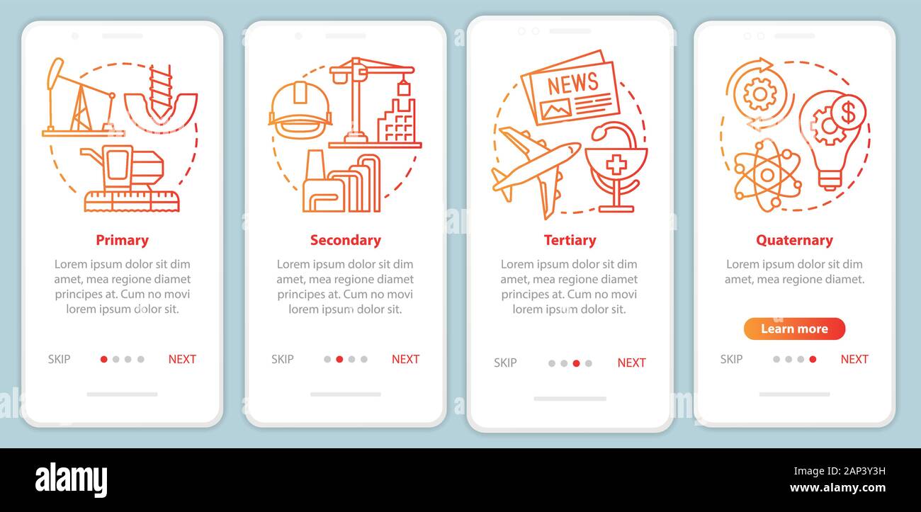 Manufacturing Process Red Onboarding Mobile App Page Screen Vector Template Primary Secondary