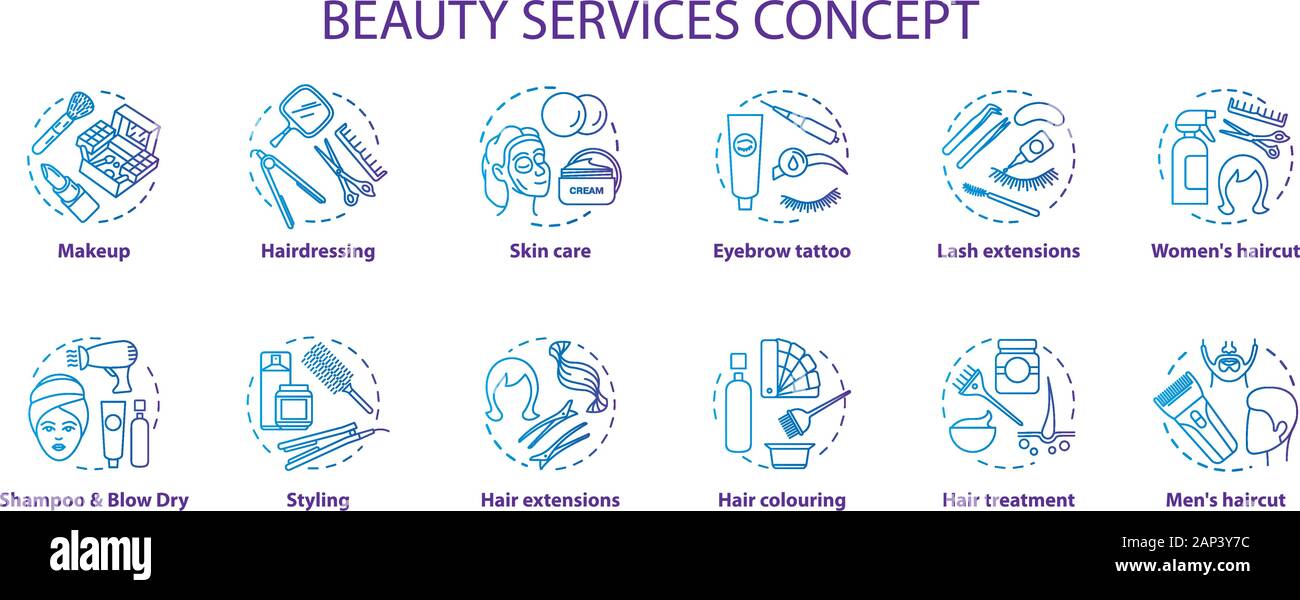 Beauty services concept icons set. Beauty salon, SPA skin care ...