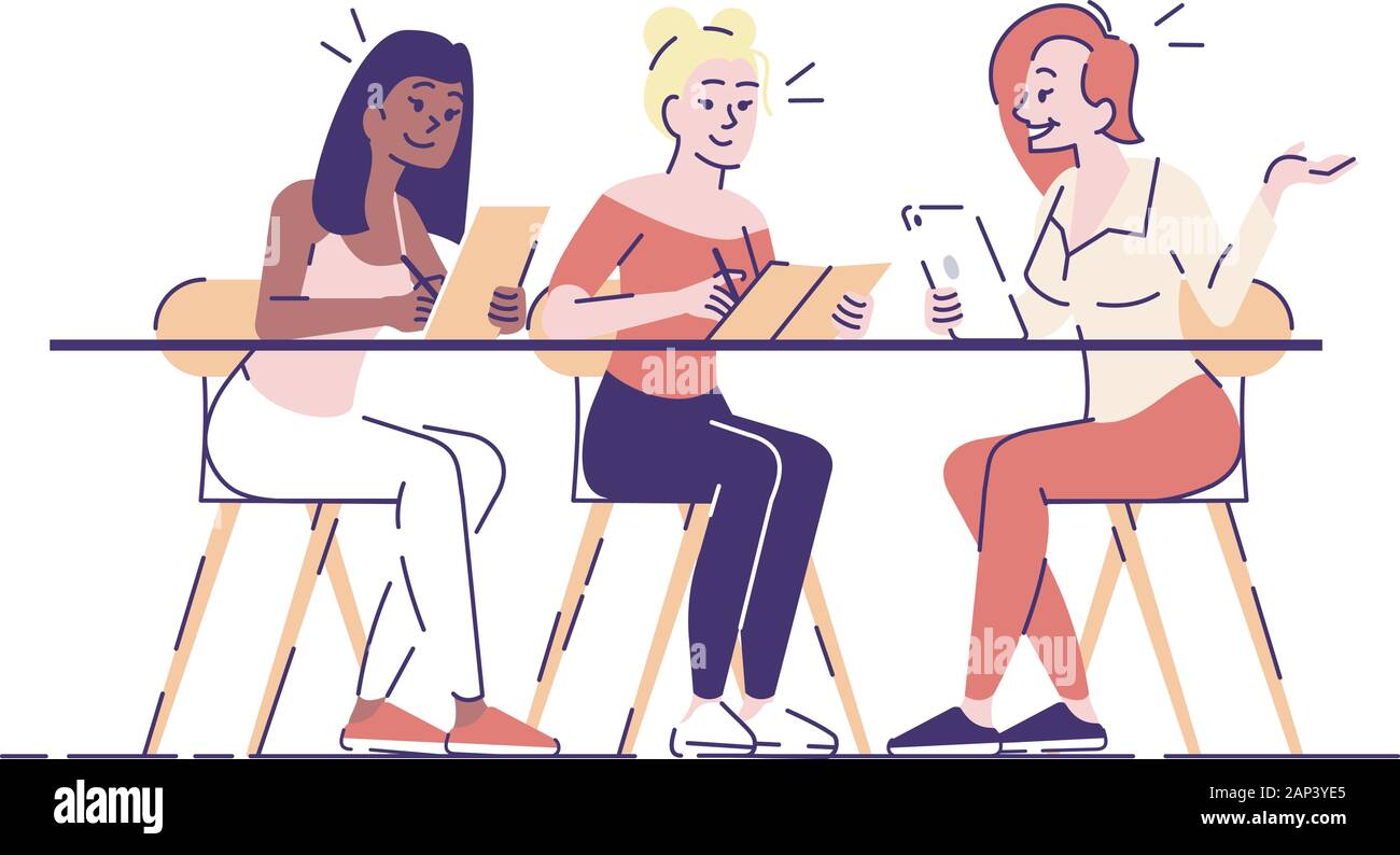 Girls in cafe flat vector illustrations. Female friends with menu ...