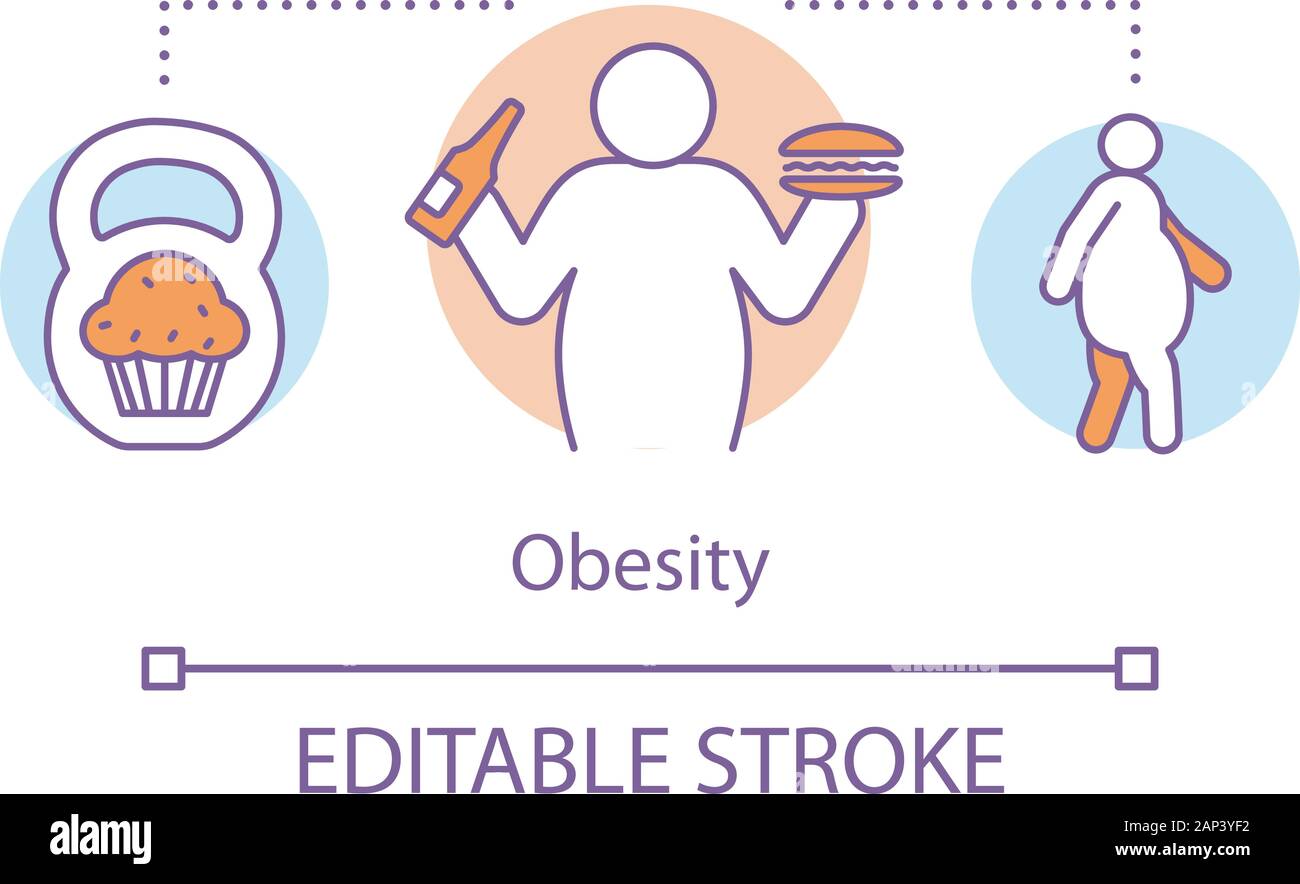 Obesity disease concept icon. Overweight problem idea thin line ...