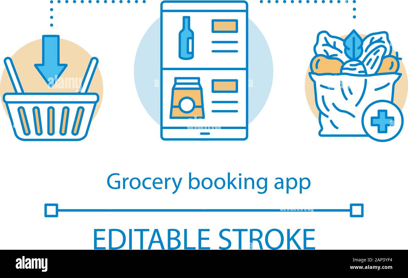 Grocery booking app concept icon. Customer service, home food delivery ...
