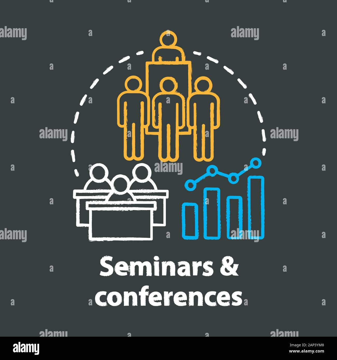 Seminars & conferences chalk concept icon. Corporate events idea ...