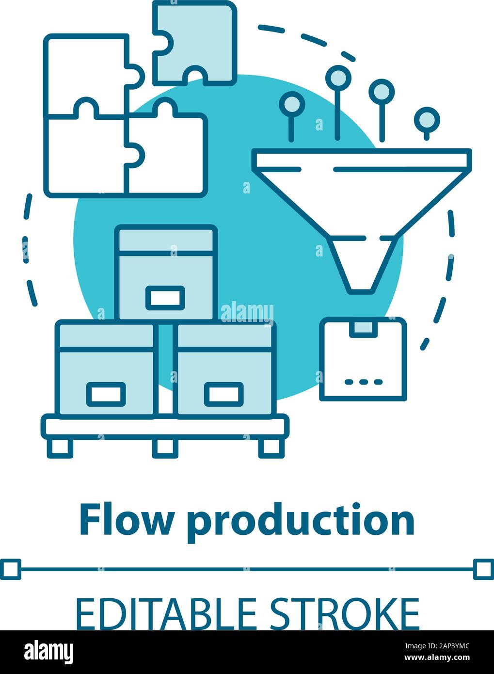 Flow production blue concept icon. Continuous-flow manufacturing idea ...