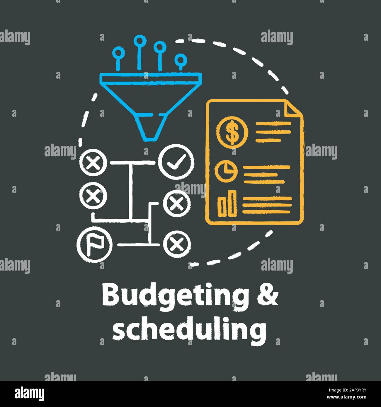Budgeting & scheduling chalk concept icon. Business strategy, financing ...
