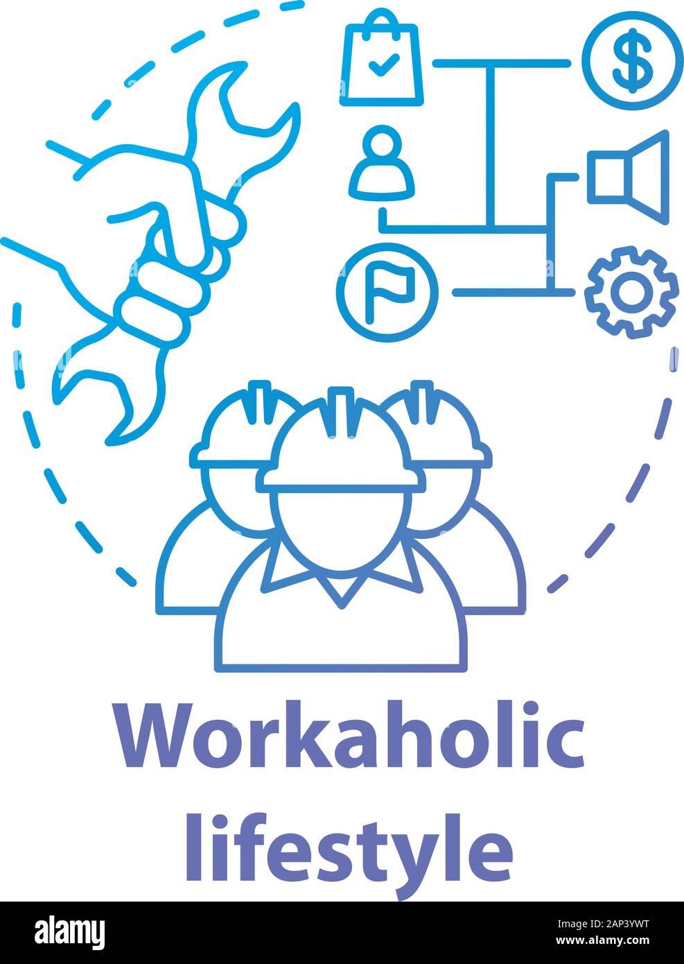 Workaholic lifestyle blue concept icon. Ergomaniac idea thin line ...