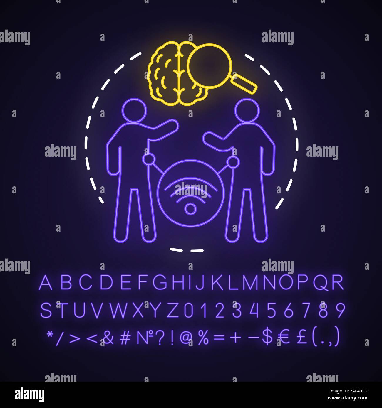 Telepathy neon light concept icon. Mind reading, thought transference ...