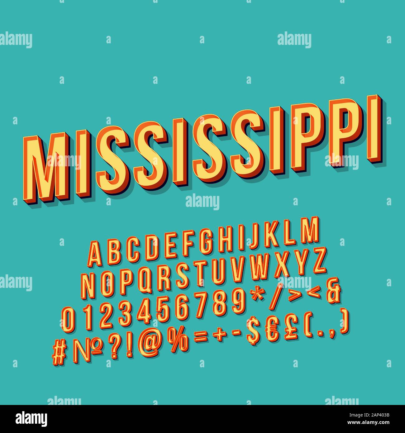 Mississippi vintage 3d vector lettering. Retro bold font, typeface. Pop ...