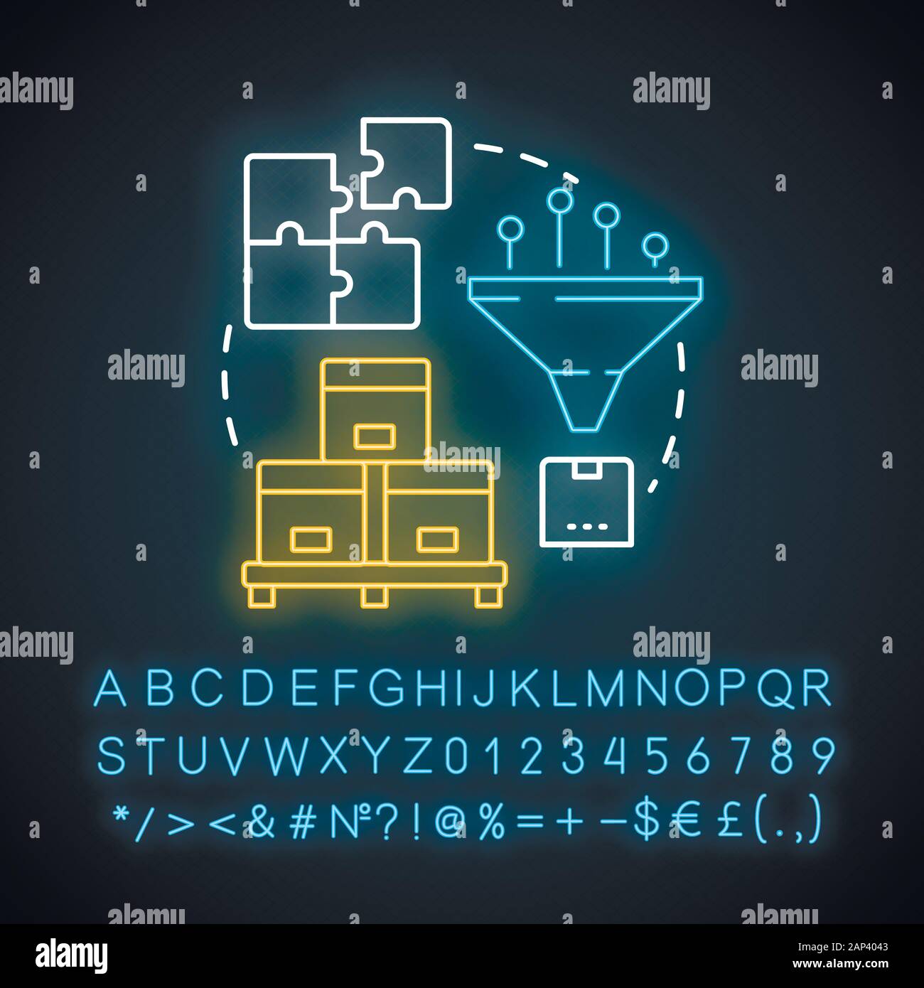 Flow production neon light concept icon. Continuous-flow manufacturing ...