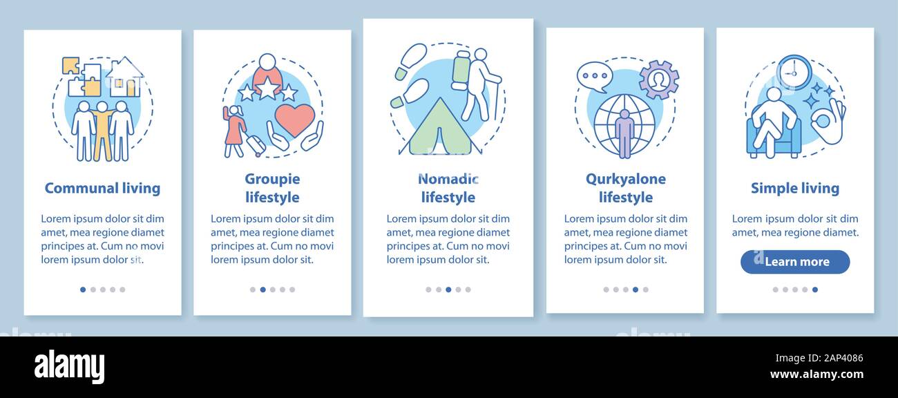 Lifestyle Types Onboarding Mobile App Page Screen With Linear Concepts