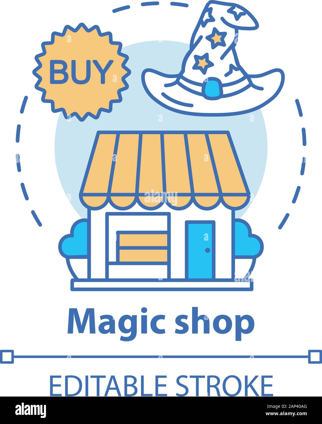 Magic shop concept icon. Witchcraft accessories sale idea thin line ...