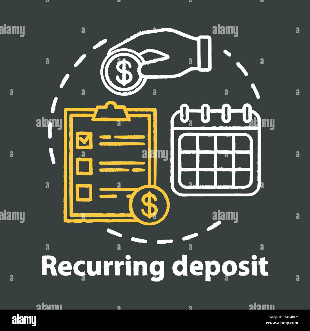 Recurring deposit chalk concept icon. Savings idea. Creating investment ...