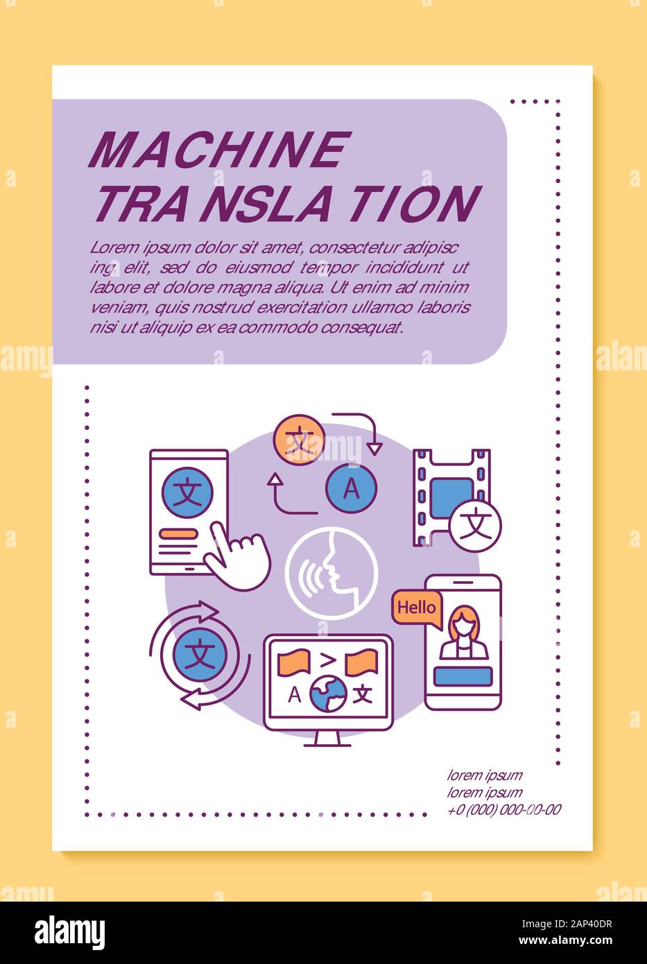 Machine translation brochure template layout. Computer text translation ...