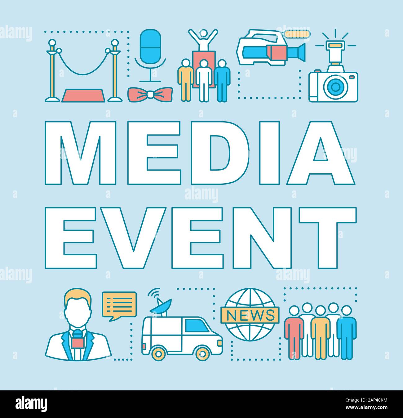Media event word concepts banner. Video shooting. Event agency. Mass ...