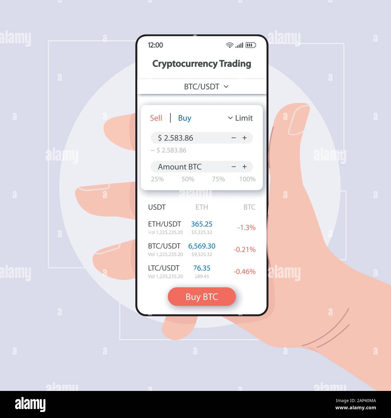 Cryptocurrency balance smartphone interface vector template. Mobile app ...