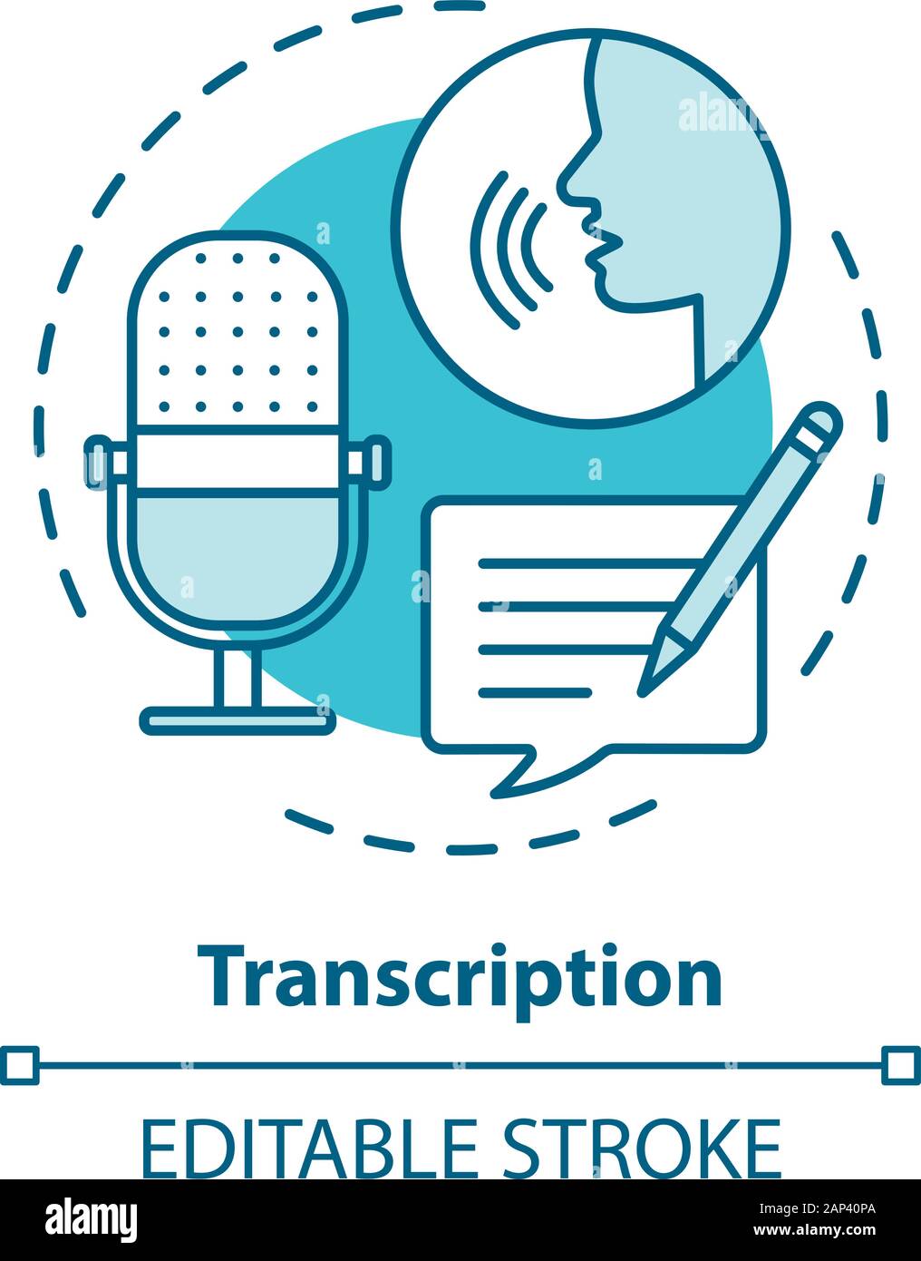 Transcription blue concept icon. Audio files conversion into text ...