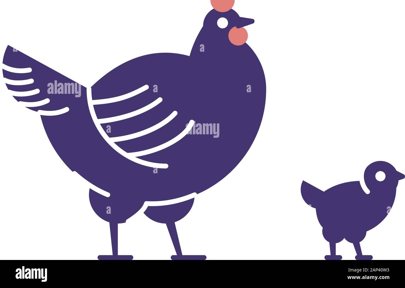 Chicken with chick flat vector illustration. Domestic bird breeding ...