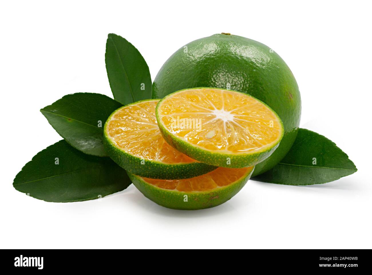 Fresh Green orange fruit isolated on white background Stock Photo - Alamy