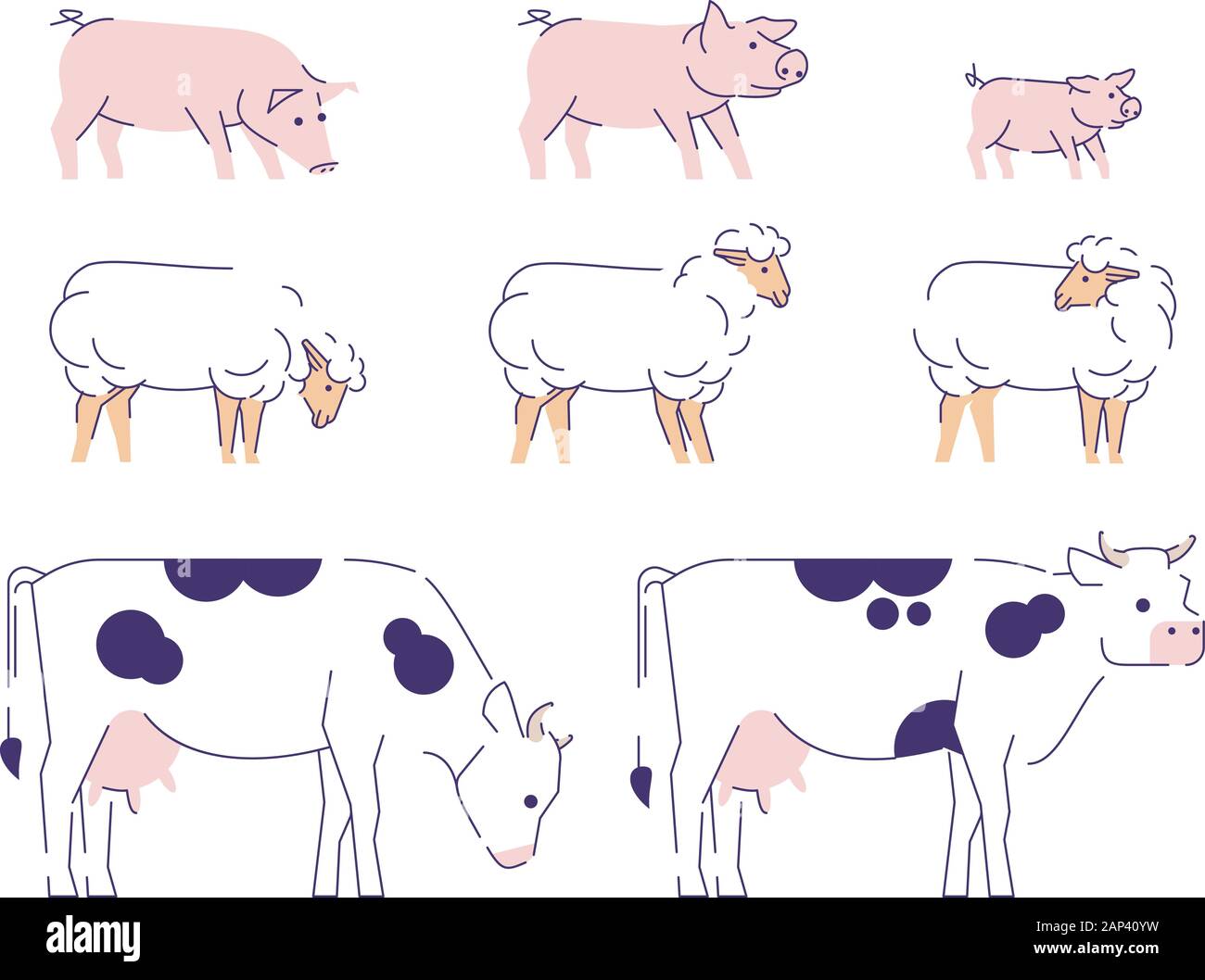 Agricultural animals flat vector illustration. Livestock farming ...