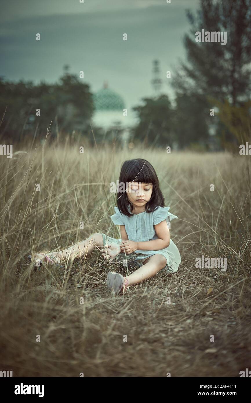 Cute little girl playing on the field Stock Photo - Alamy