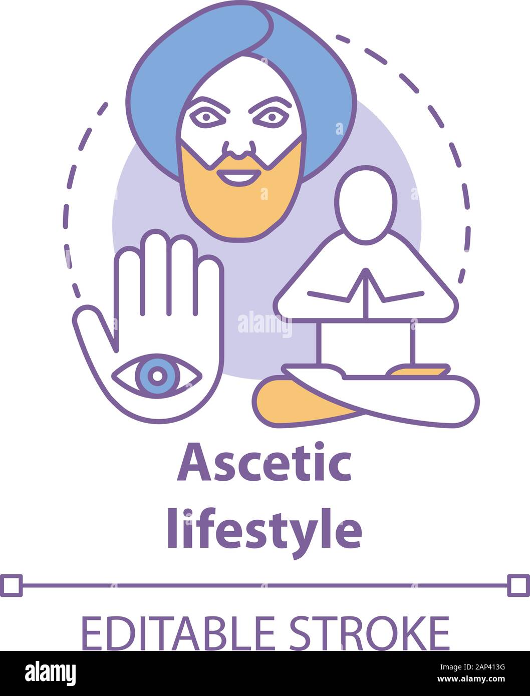 Ascetic lifestyle concept icon. Severe self-discipline for religious ...